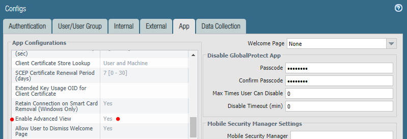 Enable Advanced View set to Yes