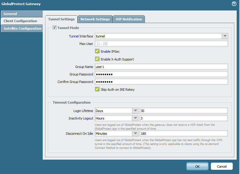 GlobalProtect Gateway Client Configuration Tunnel Settings