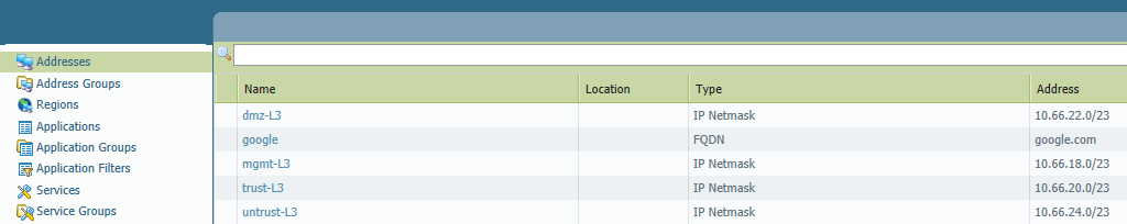 Verify from the existing firewall, that Address and Address-objects exists using GUI: Objects ...