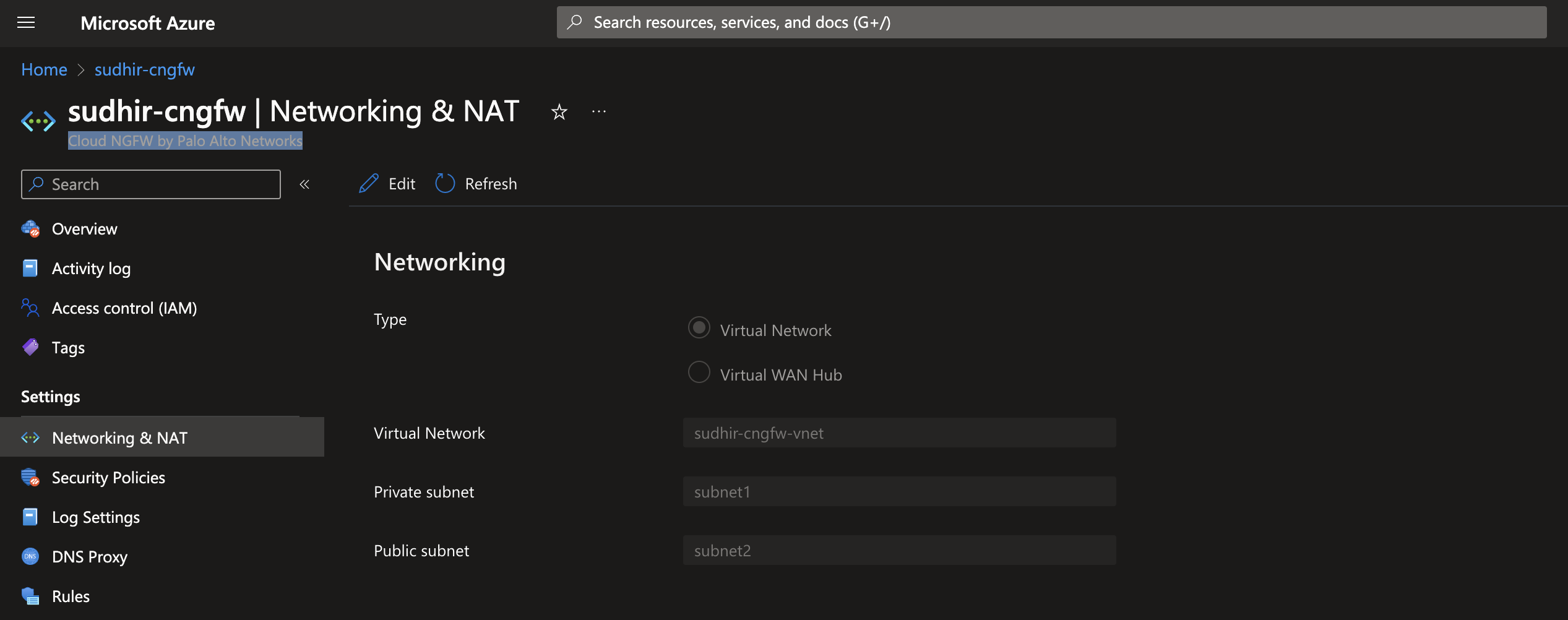cloudngfw networking and nat setting