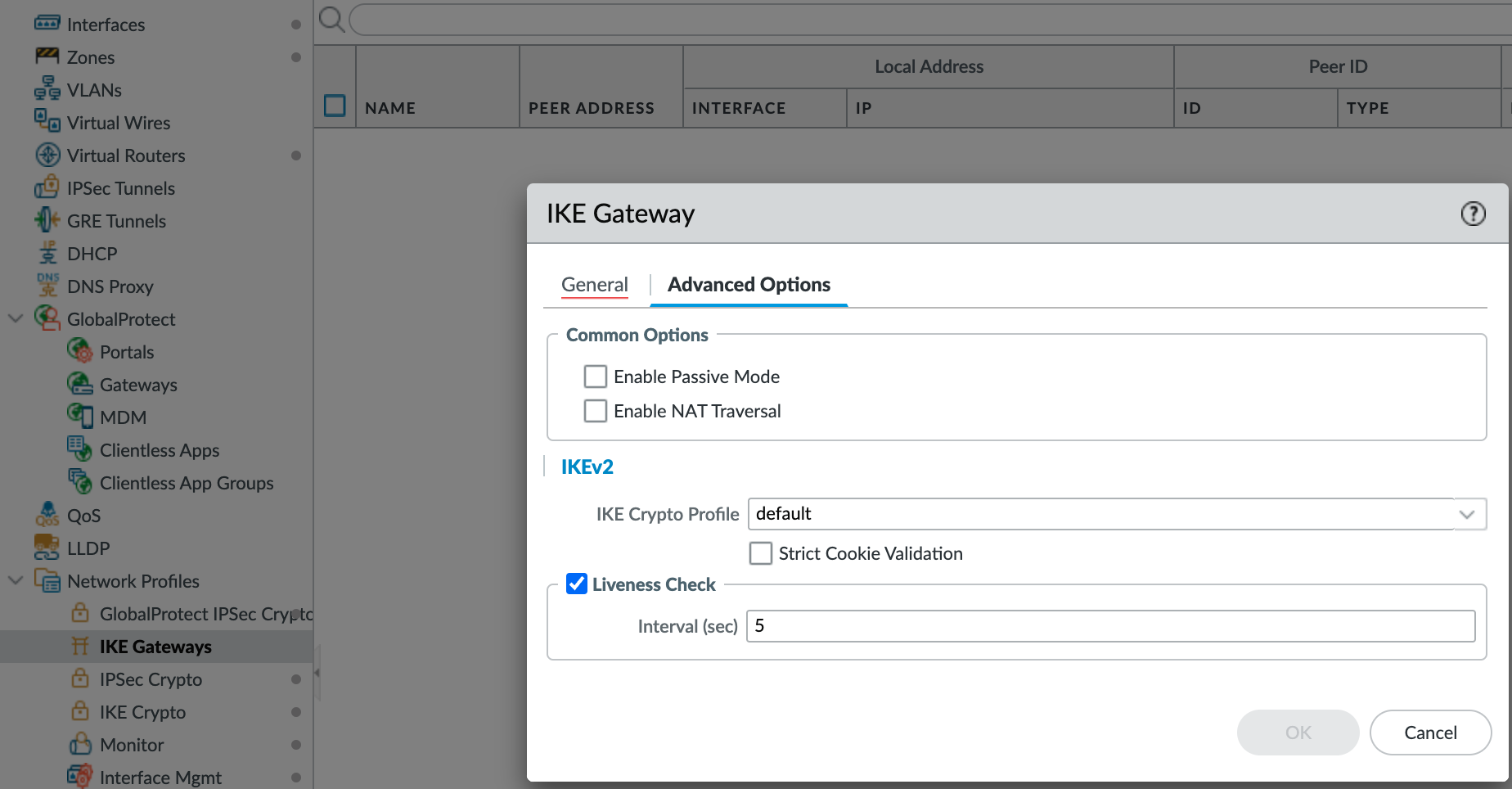 IKE Erweiterte Gateway-Optionen