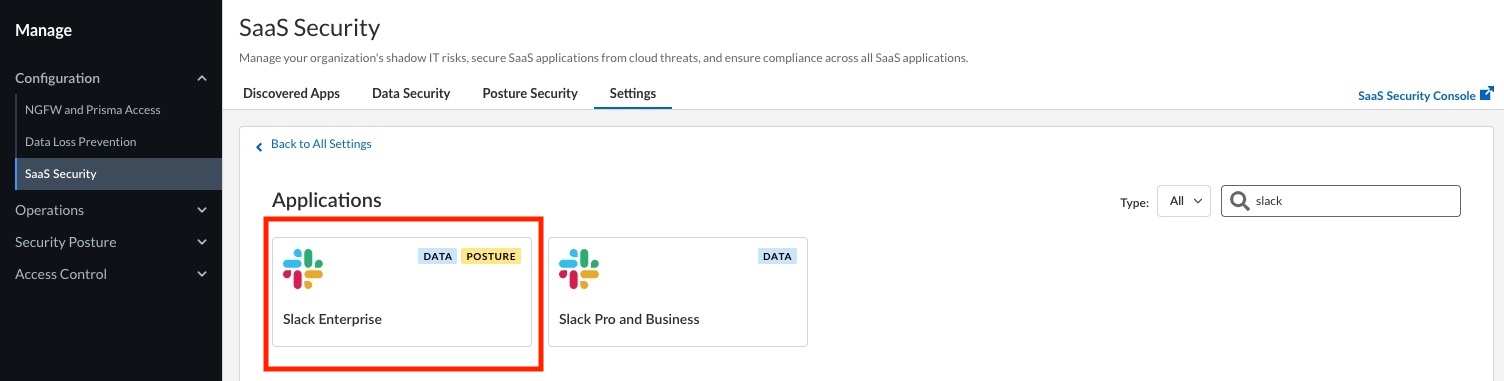 Slack app selection for slack enterprise select