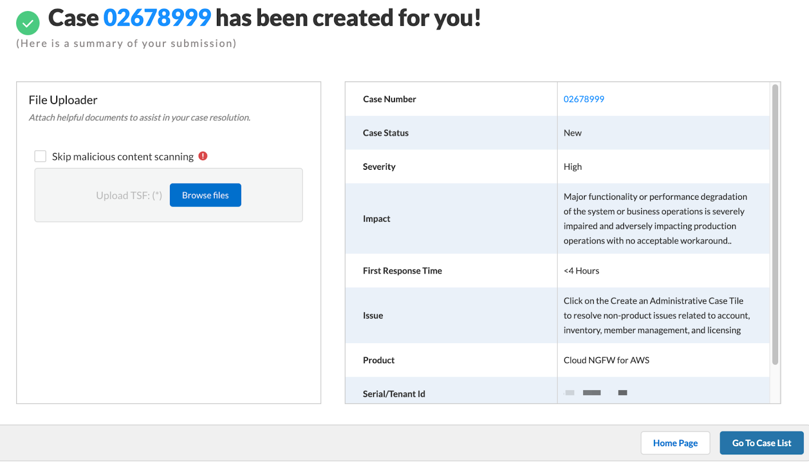 Case has been created for you!