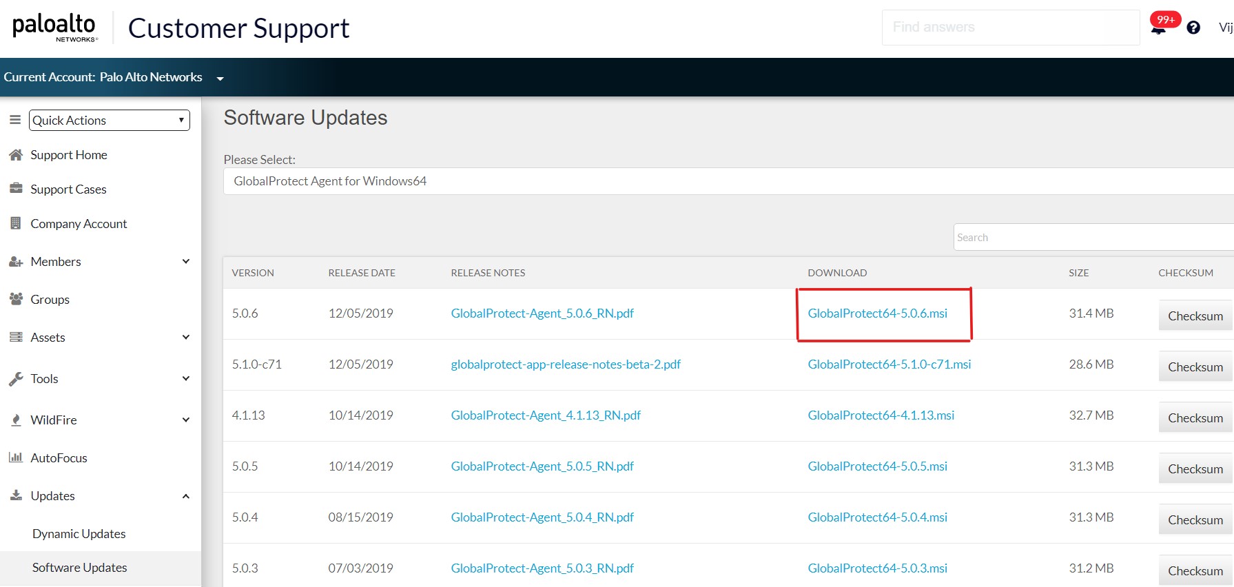 GlobalProtect version télécharger à partir de CSP Portal