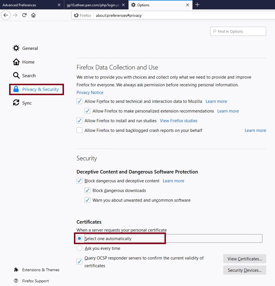 Select Certificate automatically