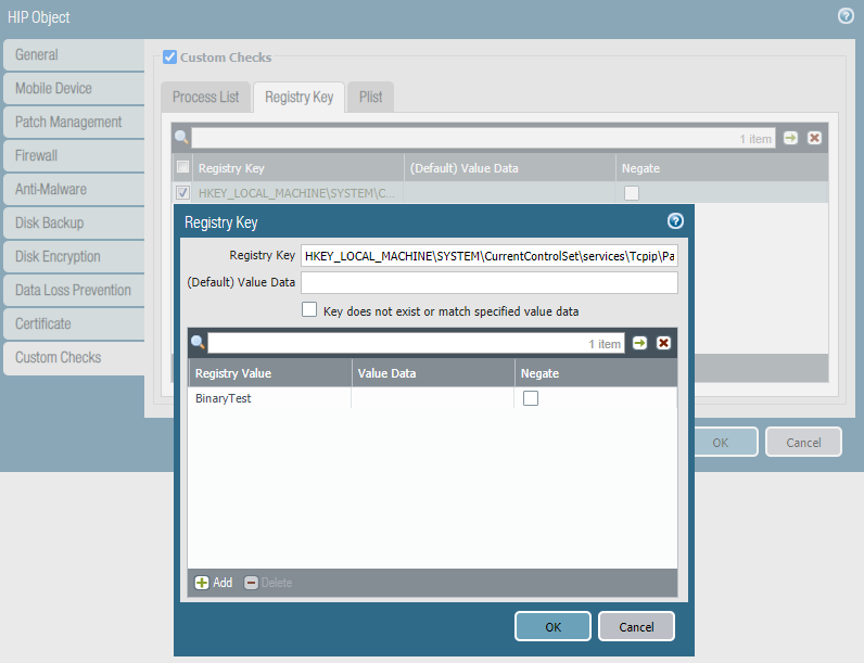 Configure the name of the Registry Key and do not put a value for it as ...