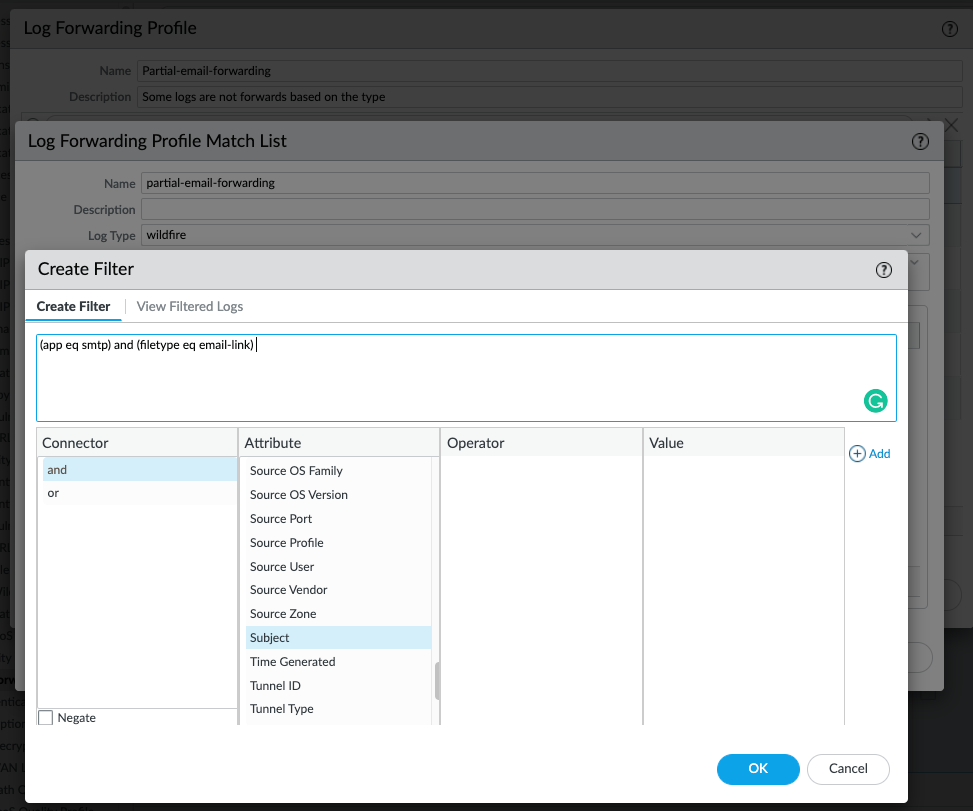 filter selection for Filter builder