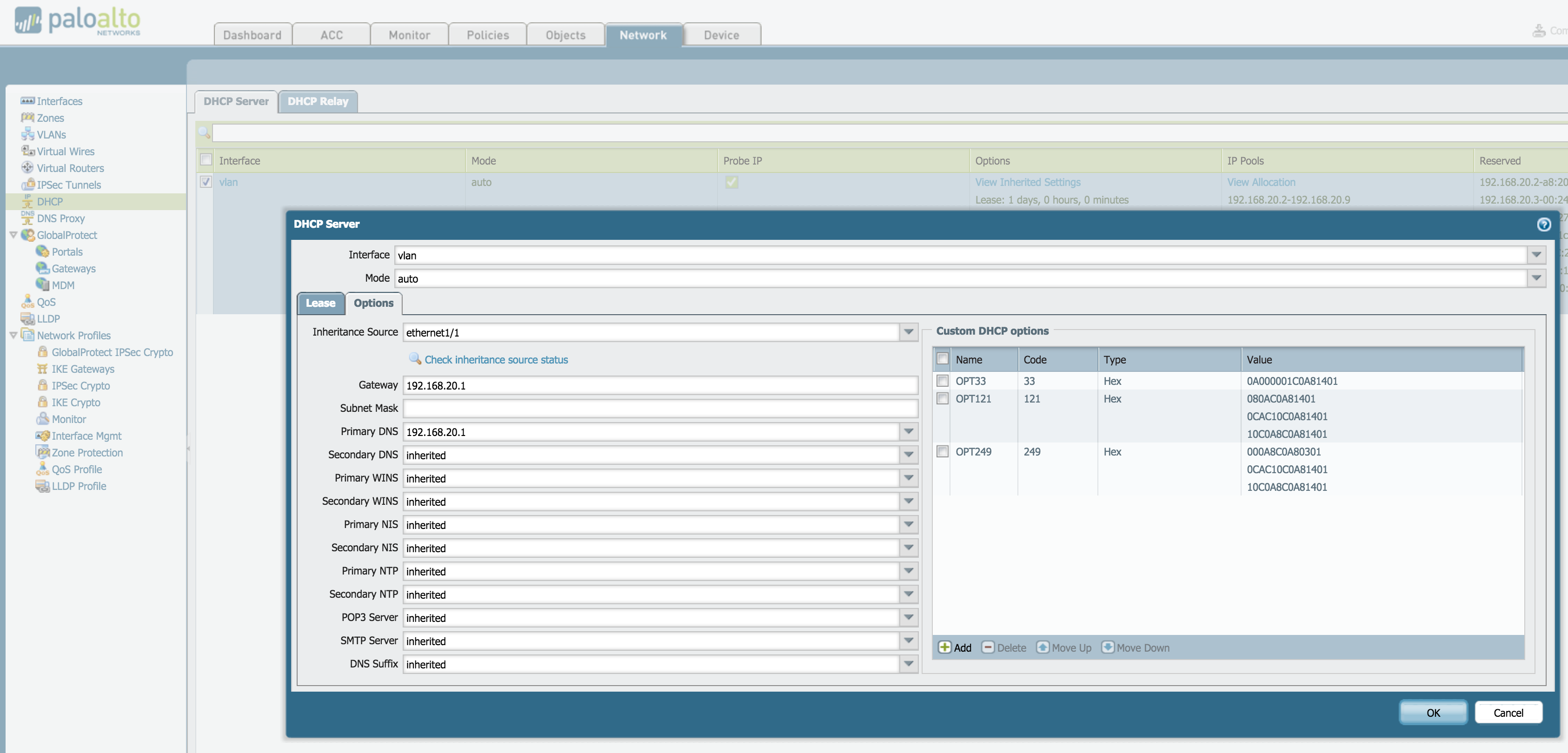 Configuring DHCP Option 33, 121 and 249