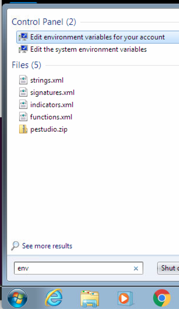 Open: Edit environment variables for your account.