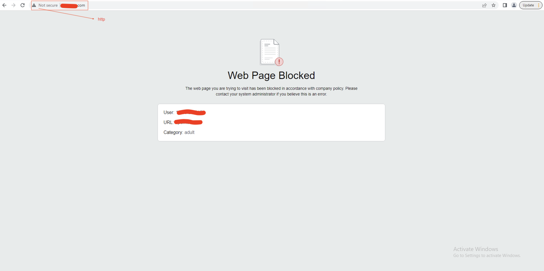 For the same site if we try in HTTP it will show the block page.