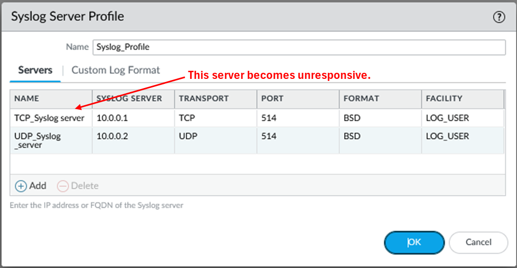 Syslogサーバ プロファイルの設定