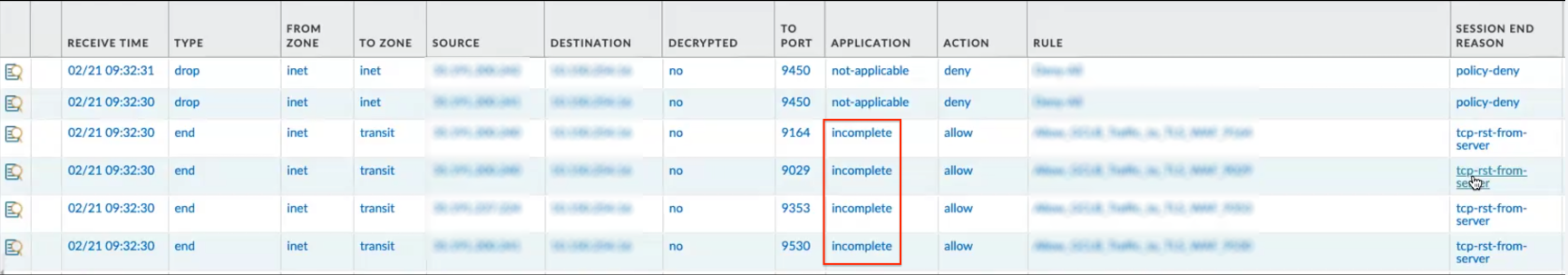 Hit count on PBF rule will stop incrementing. Packet capture may show ...