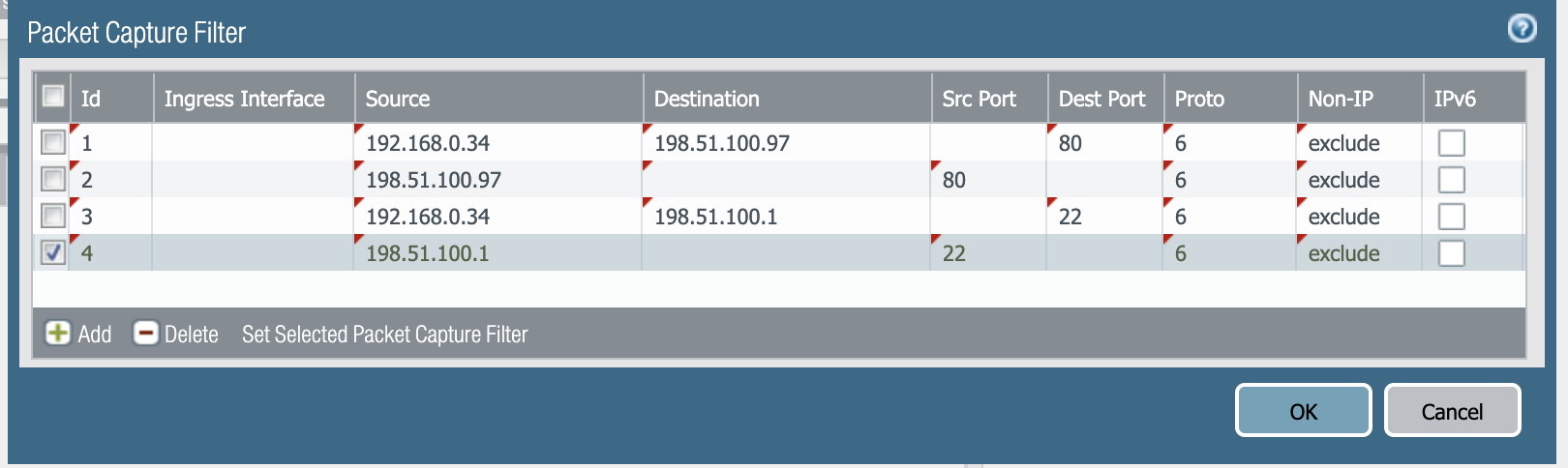 Example of a user editing the Packet Capture filters.