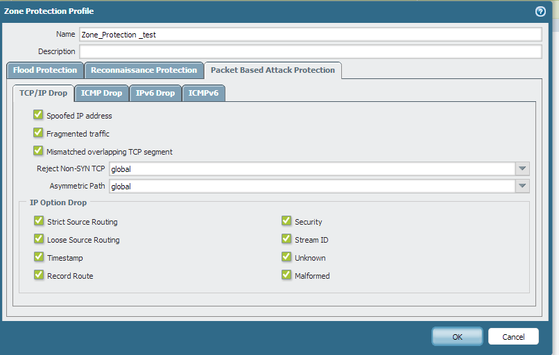 Under Network > Zones the Zone Protection Profile was used, as shown ...