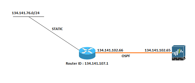 The Cisco router redistributes the 134.141.76.0/24 static route into ...