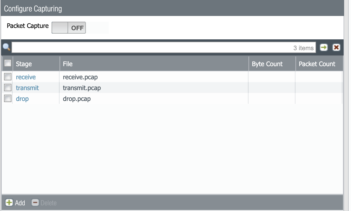 Configure Capturing, 3 files are generated (receive, transmit, drop)