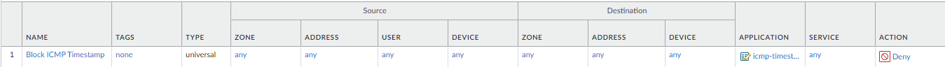 Deny ICMP Timestamp security policy