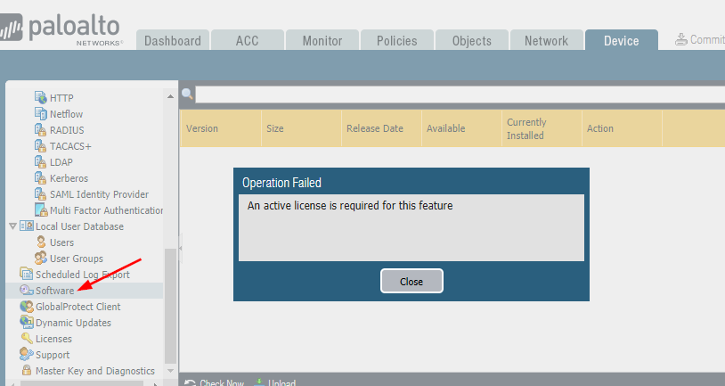 pop-up error message