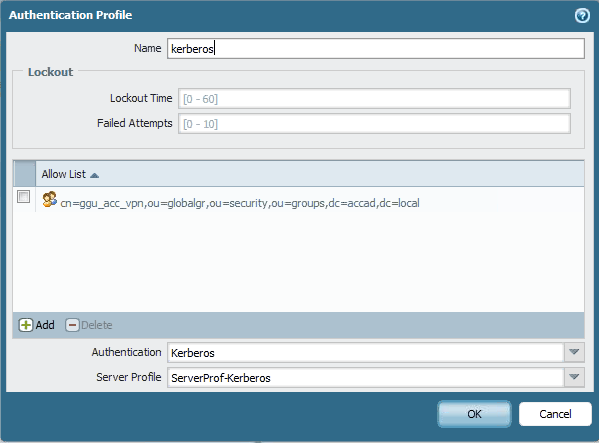 Note: Make sure that an appropriate group is included in the ALLOW LIST of Kerberos ...