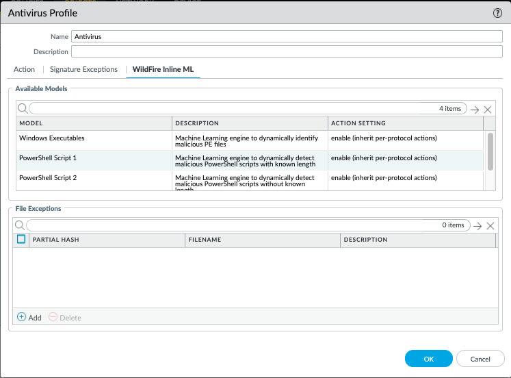 Enable the relevant Inline ML detection modules that are desired