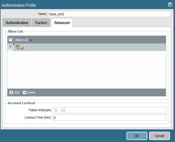 Authentication Profile - Advanced tab
