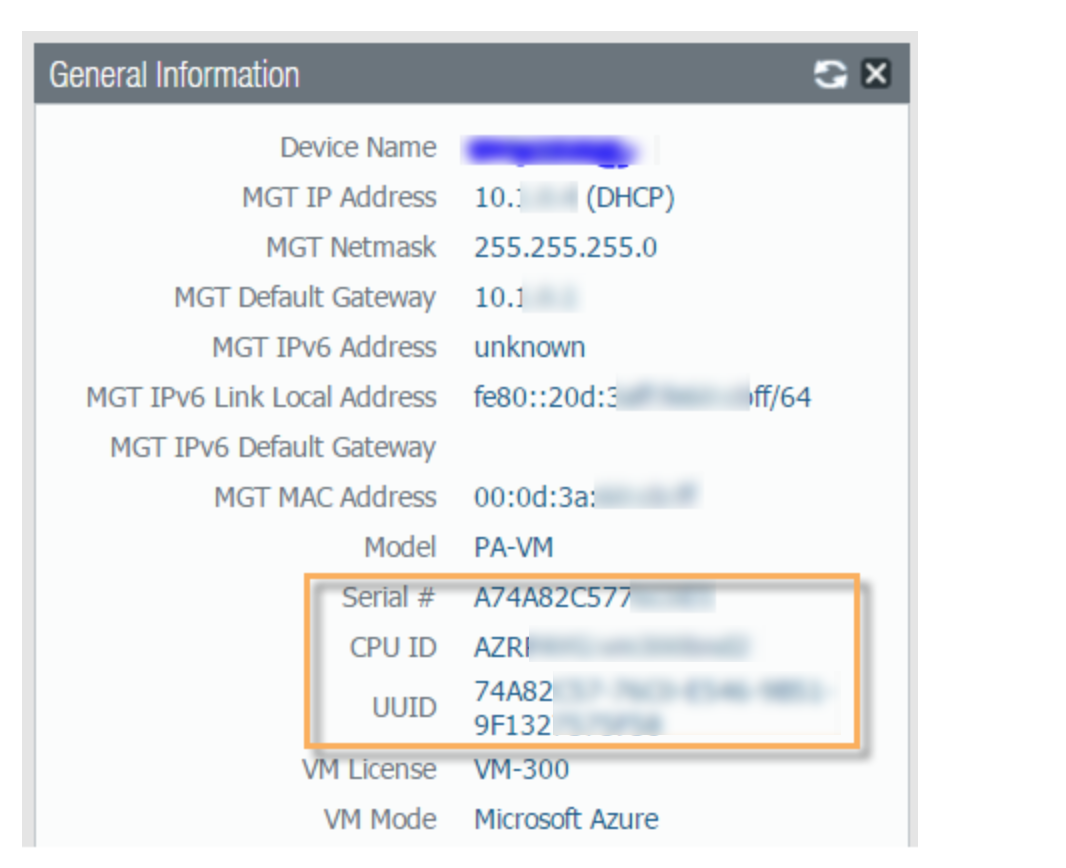 General Info from dashboard for Microsoft Azure