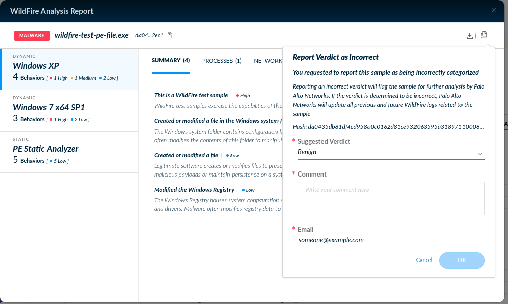 submit request via Cortex XDR portal