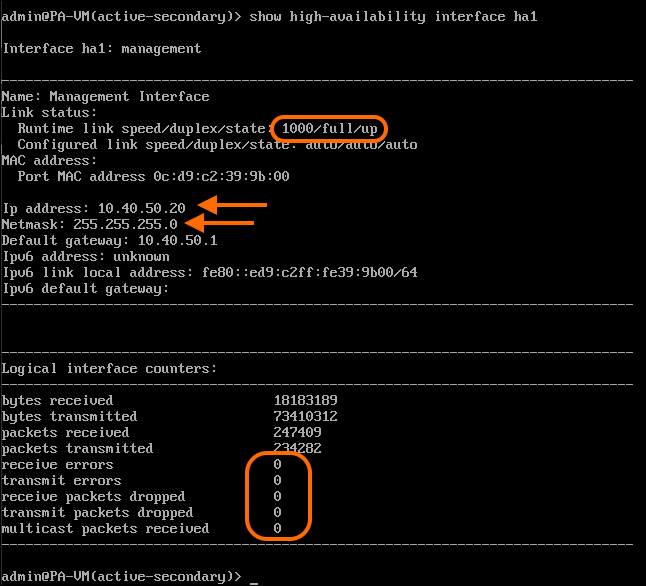 show high-availability interface ha1