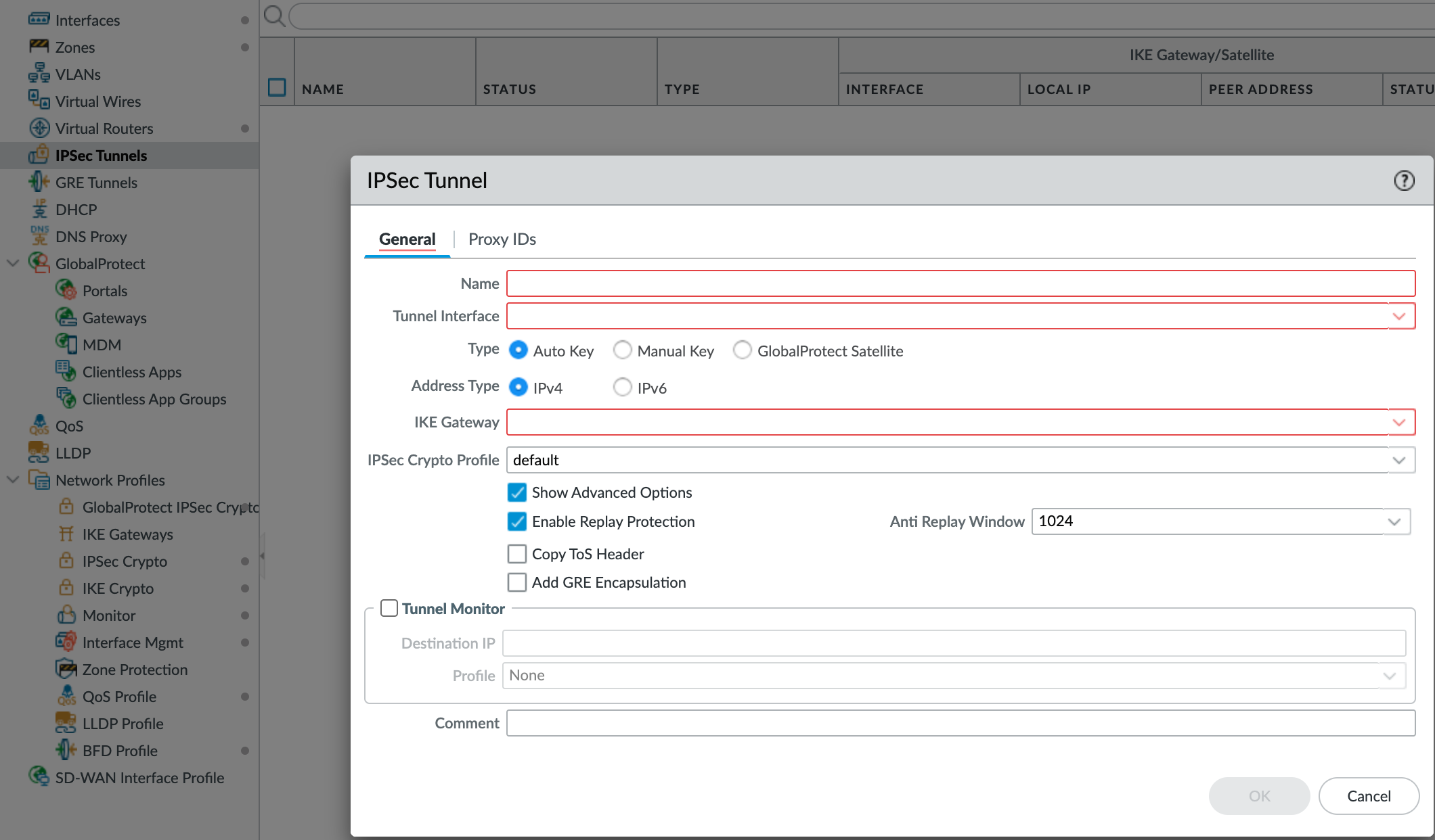 IPSec Tunnels Advanced Options
