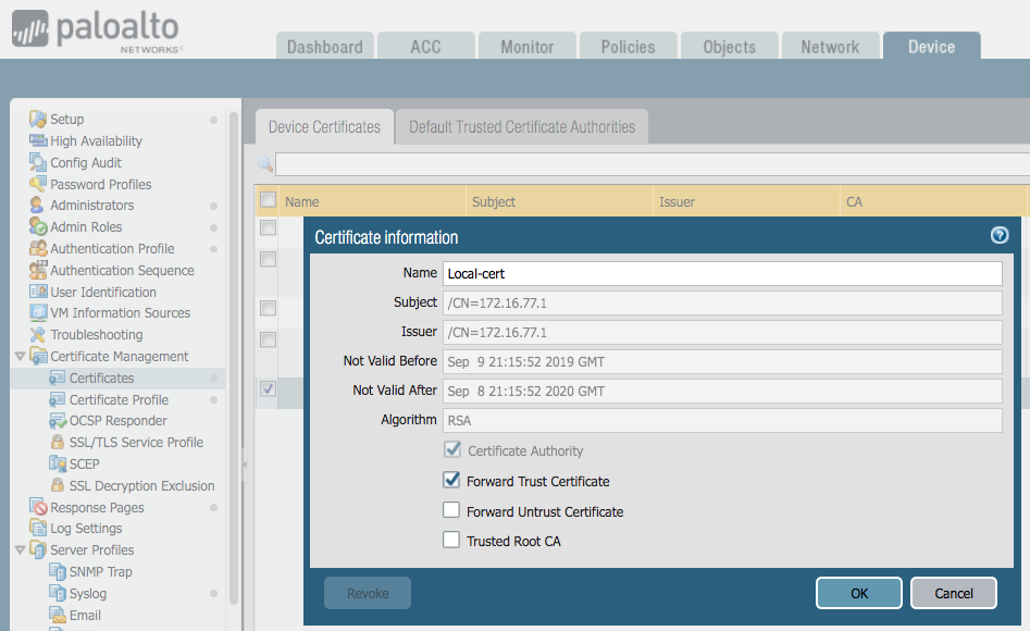 Example of a Forward Trust certificate