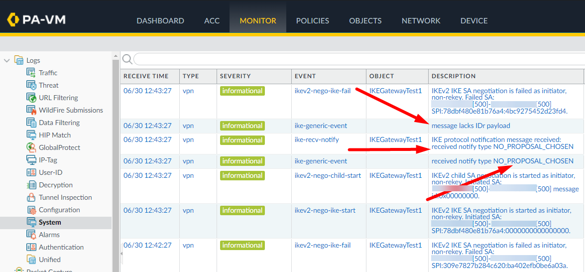 Comparing System Logs for Phase 2 Encryption mismatch