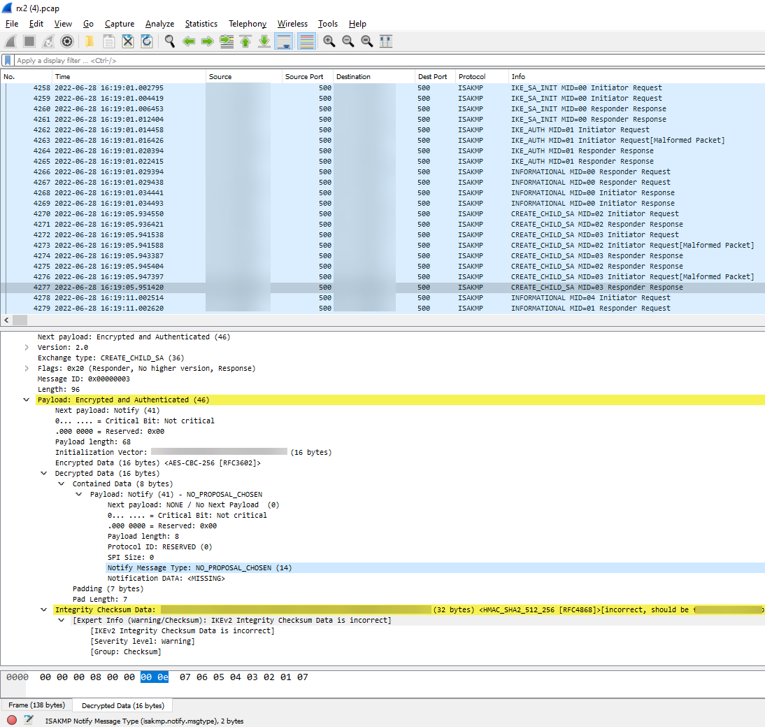 Comparing Wireshark for Phase 2 DH Group mismatch 3