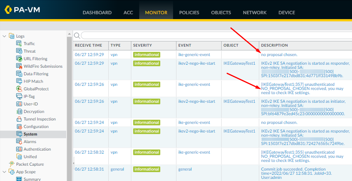 Comparing System Logs for Phase 1 DH Group mismatch