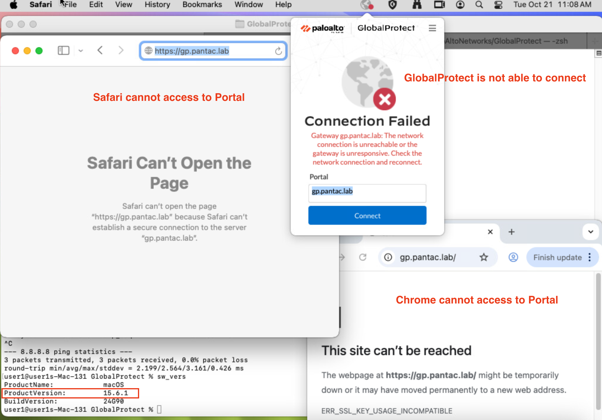 Cannot connect to Portal or GW on macOS