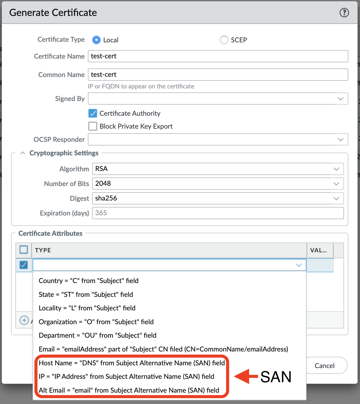 Subject Alternative Name (SAN)