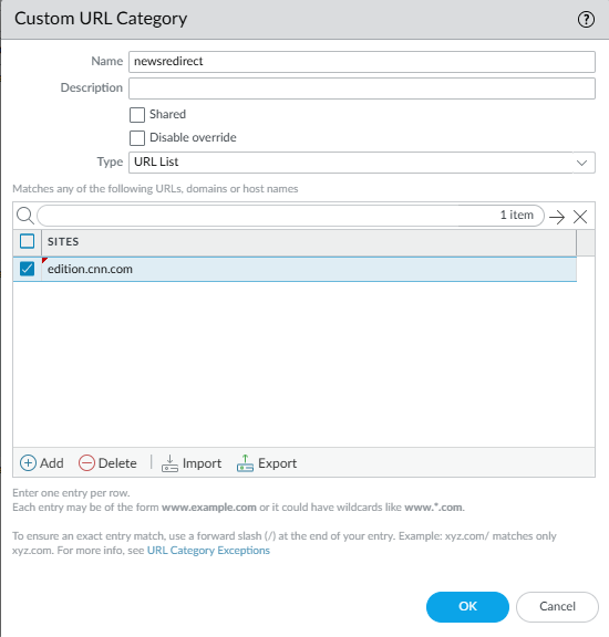 8. Configure the URL filtering profile to block/override the pre ...