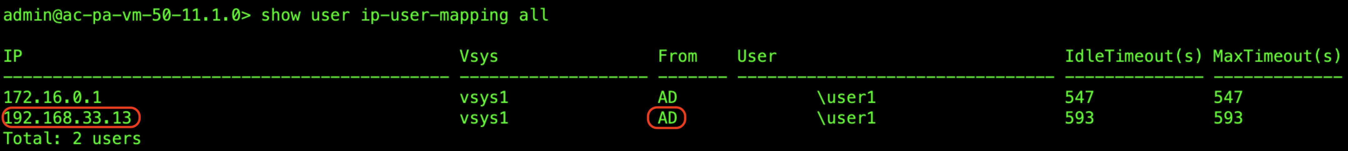 show user-ip-mapping overwritten