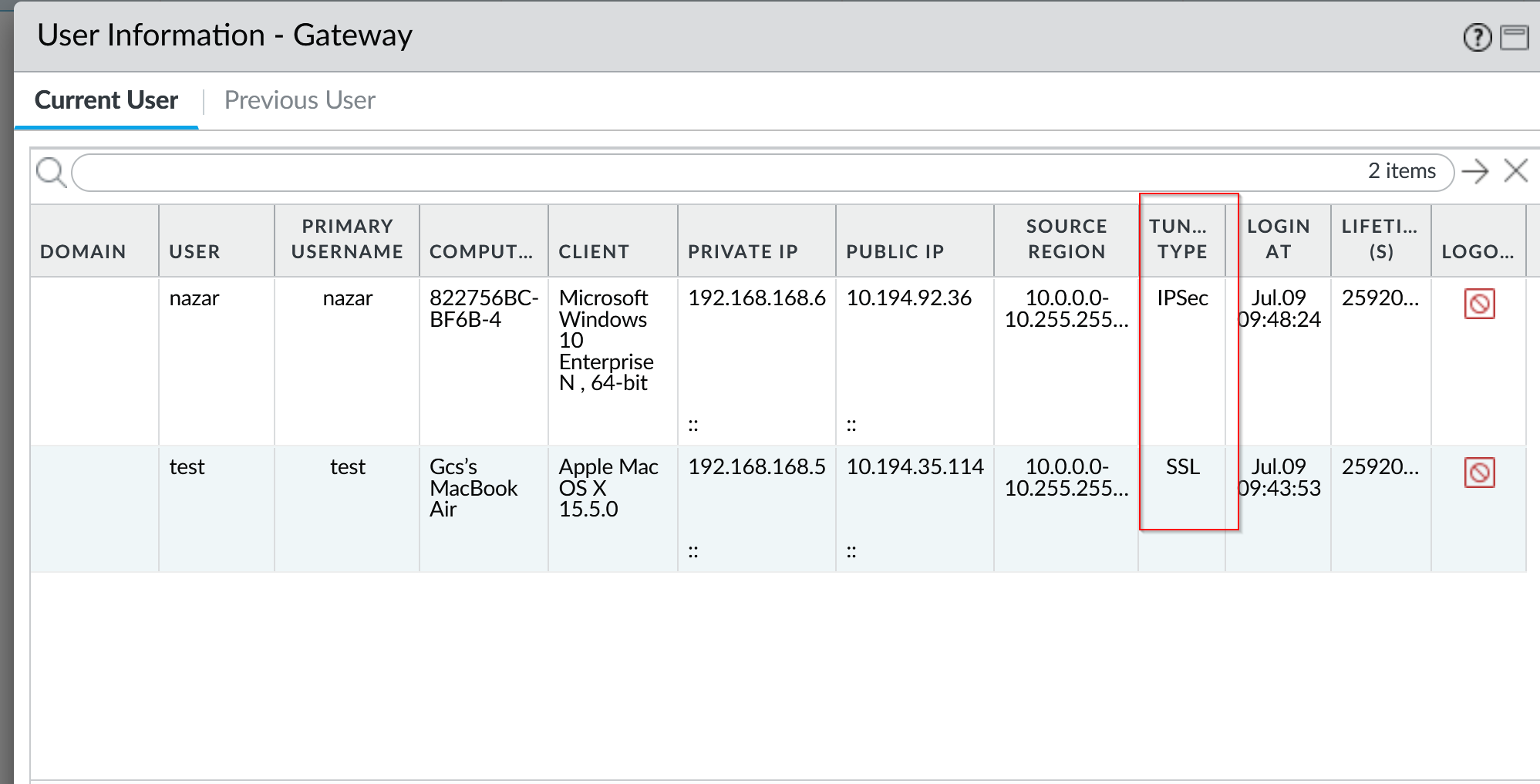 Once the changes are committed, the tunnel information for users is ...
