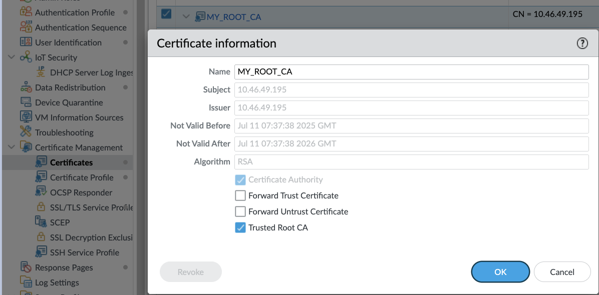 Generate User-ID agent's Server Certificate, go to Device > Certificate Management ...